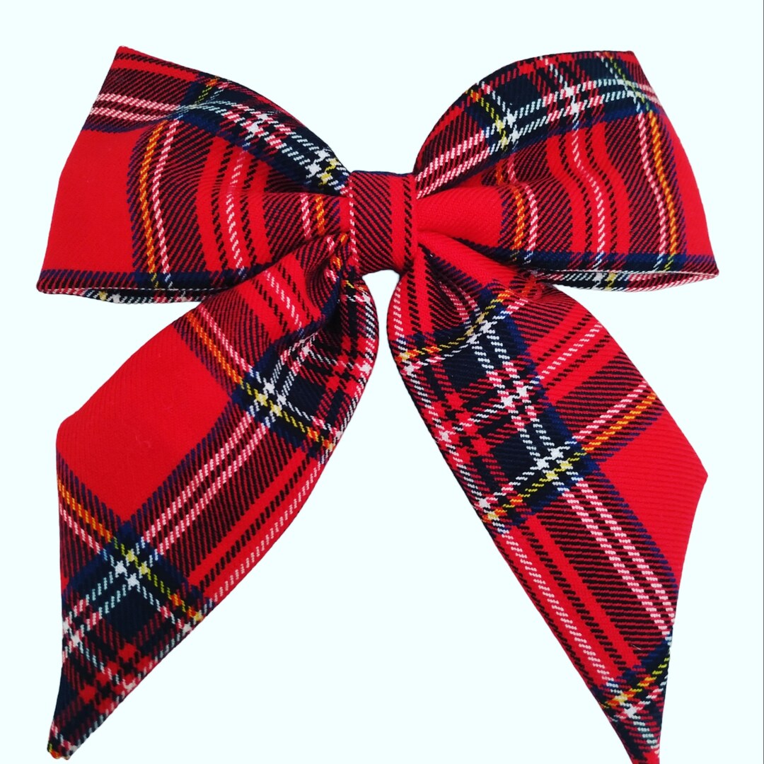 Red Tartan Fabric Sailor Bow Hair Clip, Toddler Bows,party Wear,girls ...