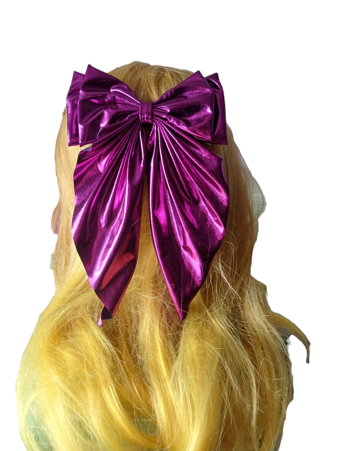 Large Metallic Purple Hair Bow,double Bow,long-tailed Bow,hair Clip ...