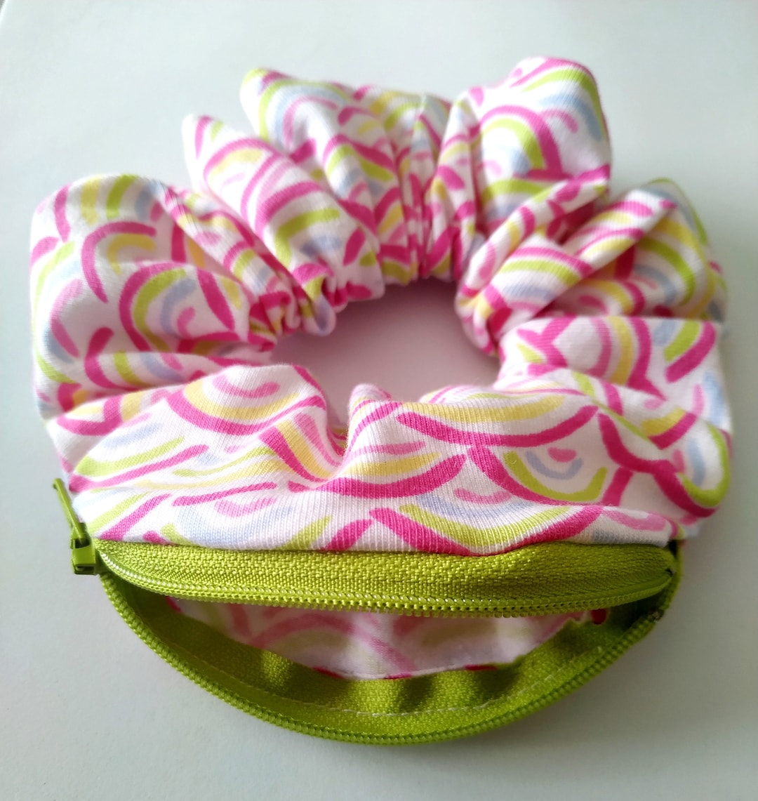 Large Rainbow Stashie Zipper Pocket Hair Wrist Scrunchie, Scrunchie ...