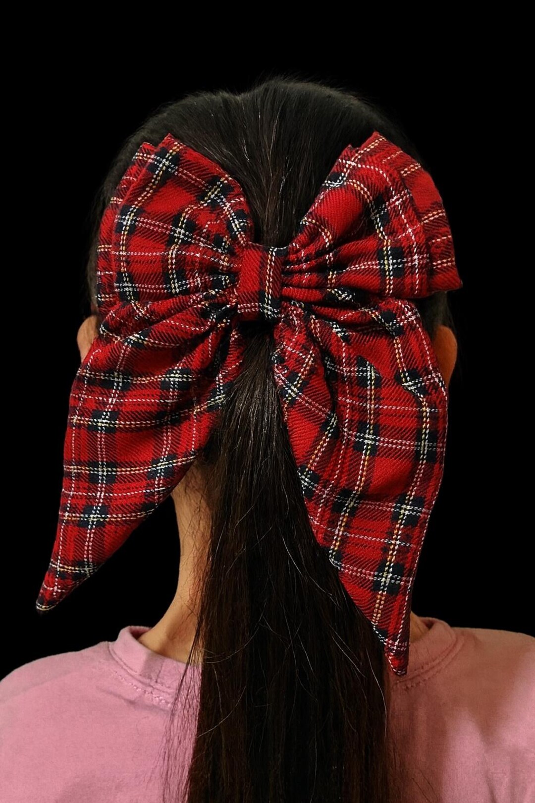 Large Red Tartan Long Tailed Double Bow: Scottish Plaid Hair Accessory ...