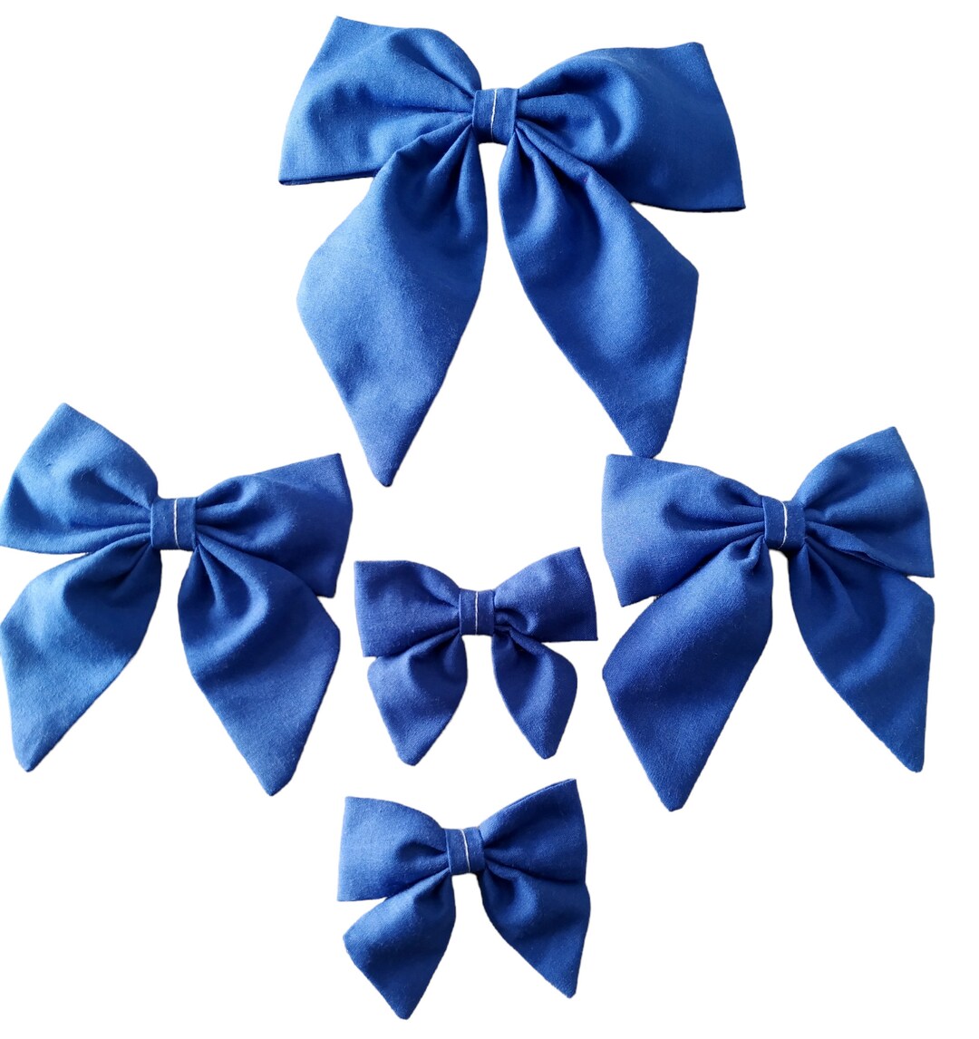 Set of Five Royal Blue Fabric School Sailor Style Bows Set,hair Bows ...