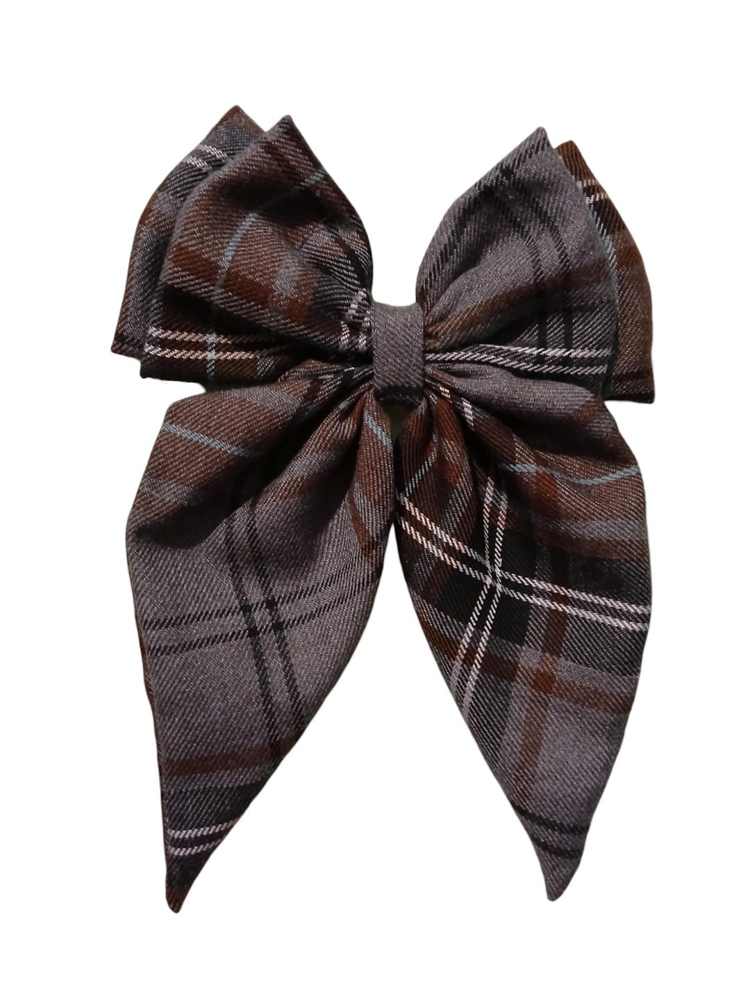 Large Brown and Grey Tartan Fabric Long Tailed Double Hair Bow,scottish ...