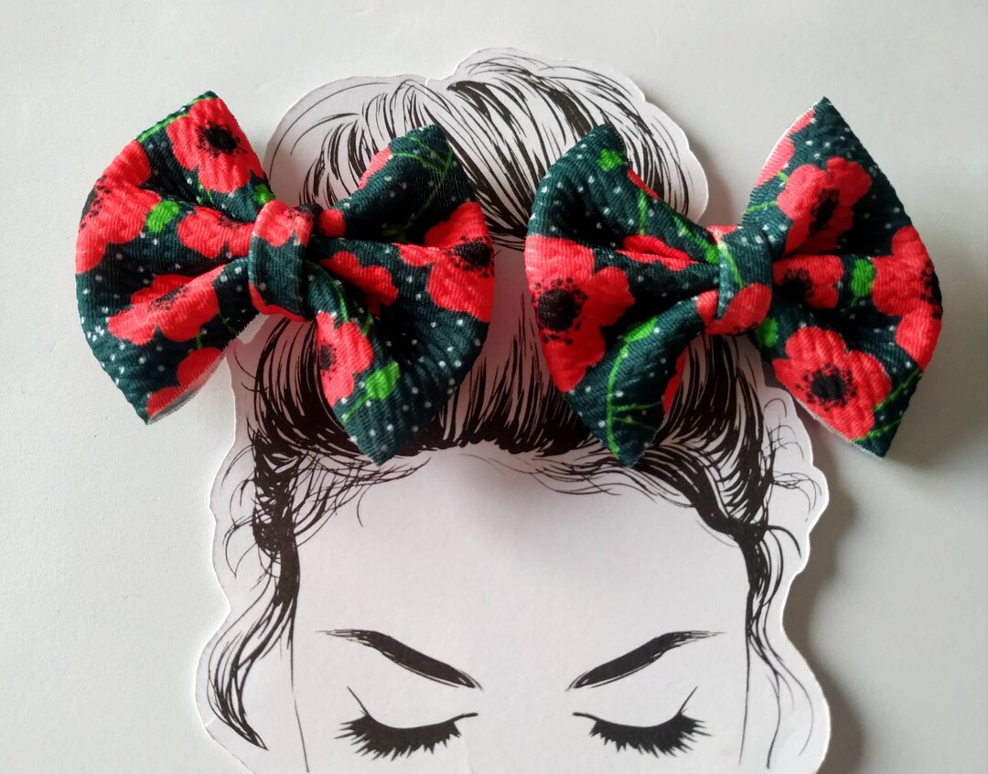 Set of Two 3 Inch Poppy Themed Pigtail Hair Bows/hair Clips/hair ...