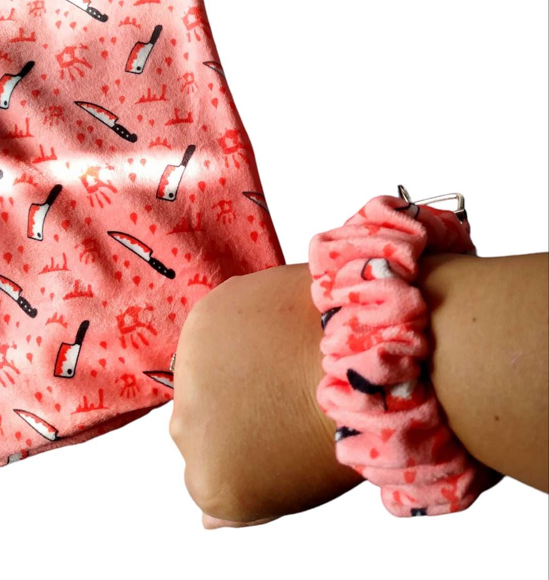 True Crime,crime Scene Pink Velvet Fabric Wristlet Wrist Scrunchie ...