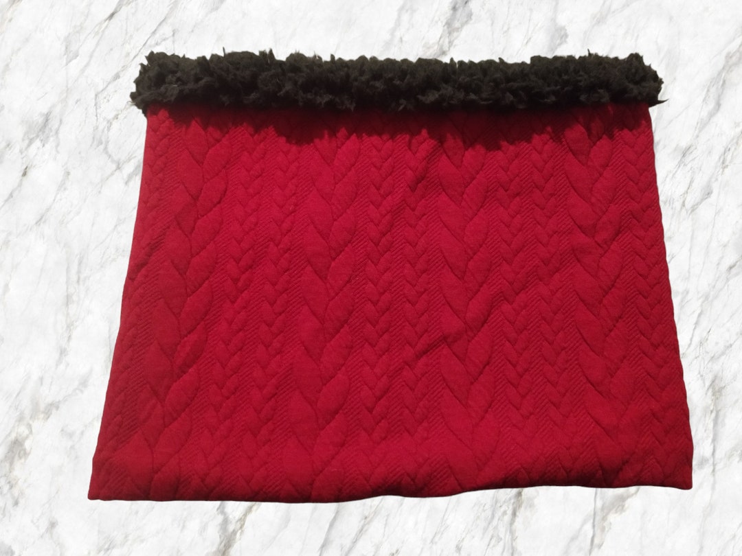 Adult Red Cable Knit Textured Fabric Snood With a Black Sherpa Lining ...