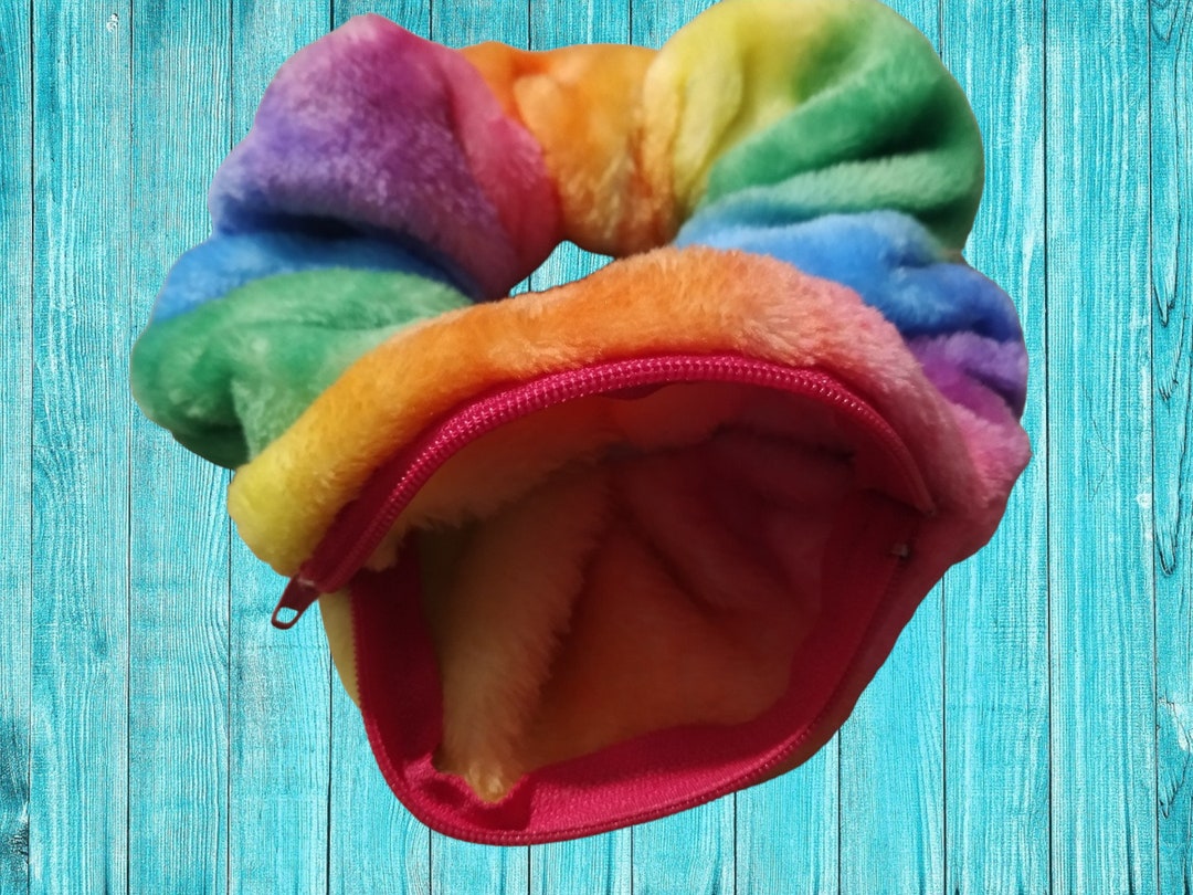 Large Oversized Rainbow Fluffy Stashie Zipper Pocket Hair Wrist ...