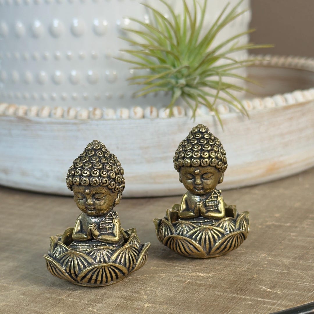 Mini Brass Buddha Statue Set | Lotus Base Altar Decor - Etsy