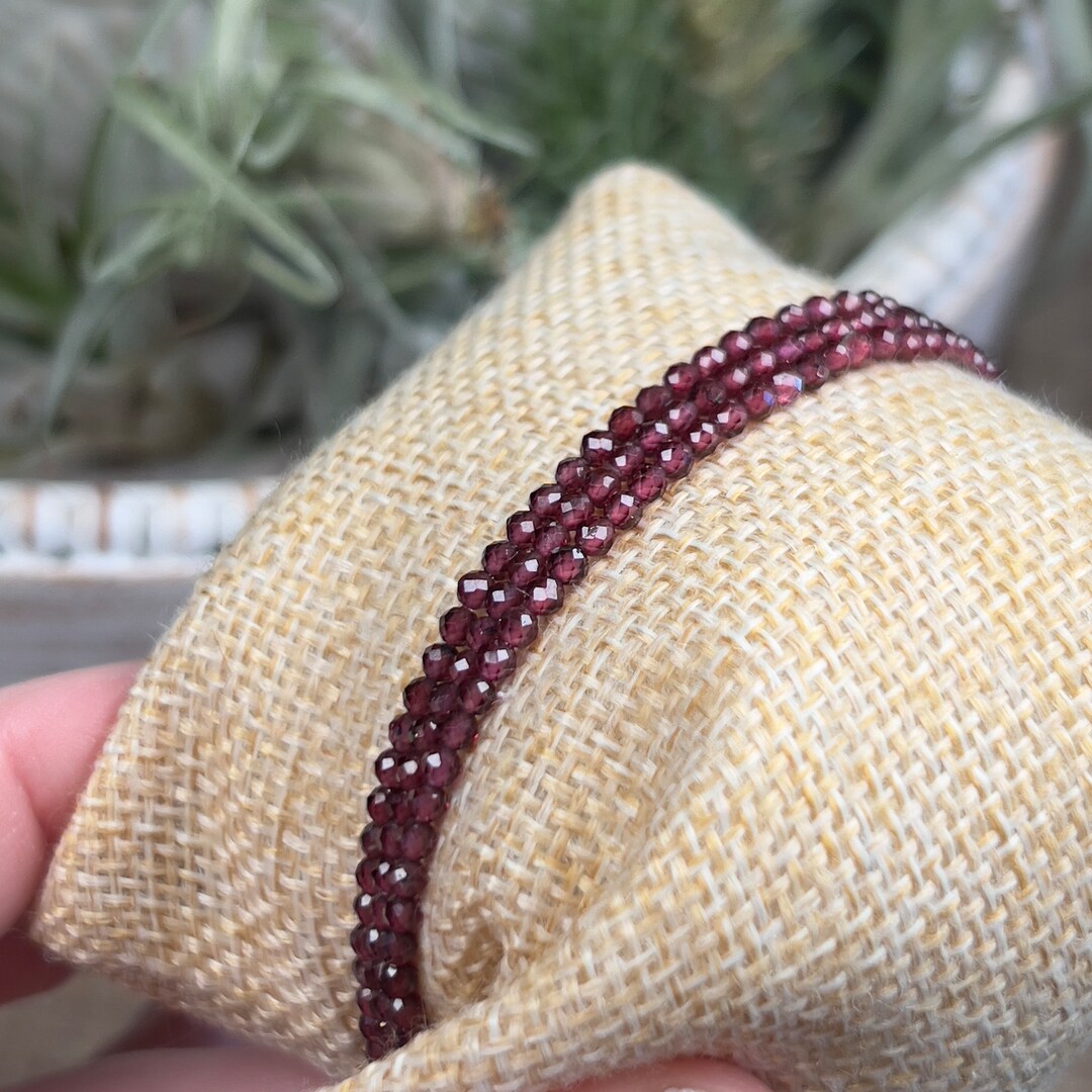Minimalist Micro Faceted Red Almadine Garnet Bracelet Dainty Crystal ...