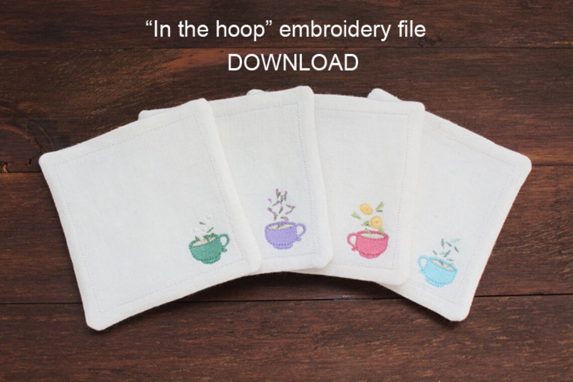 Set of 4 ITH In-the-hoop Coaster Machine Embroidery File - Etsy