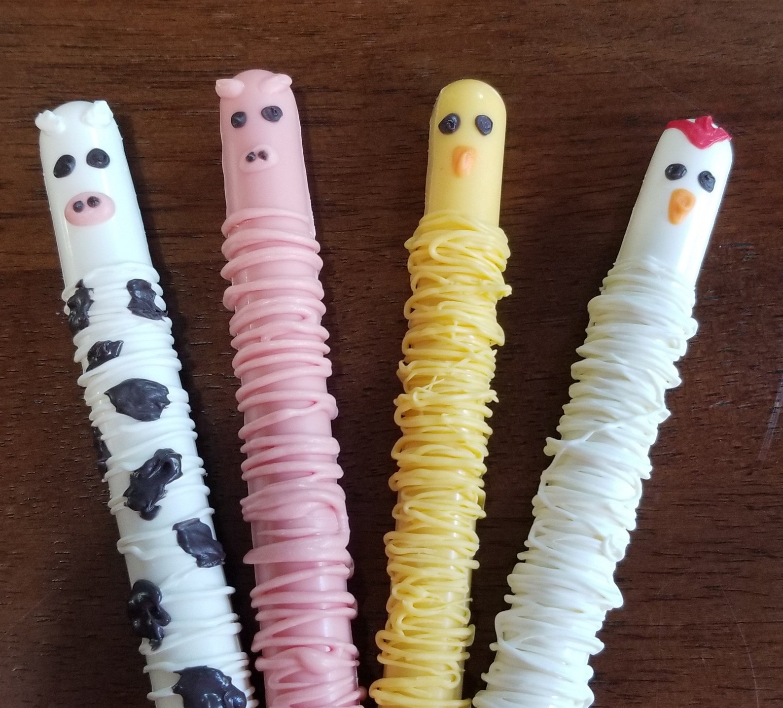 Farm Animals Chicken Duck Cow Pig Chocolate Covered Pretzel Rods - Etsy
