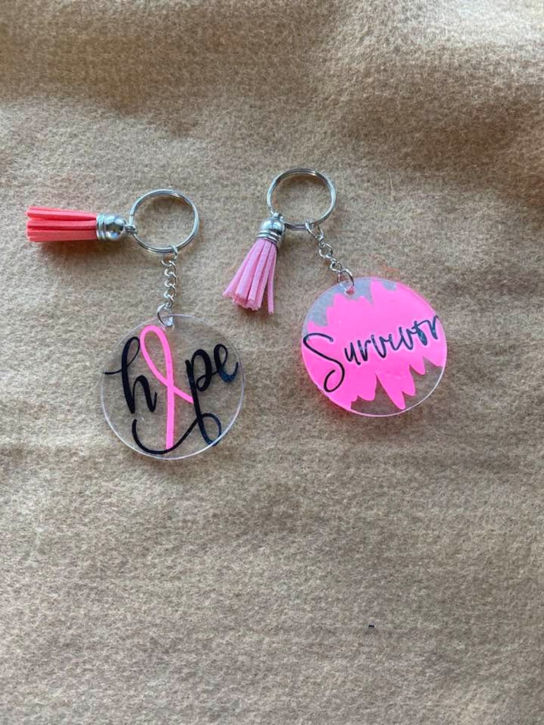 Pink Ribbon Breast Cancer Keychain Gift for Survivor Key Holder ...