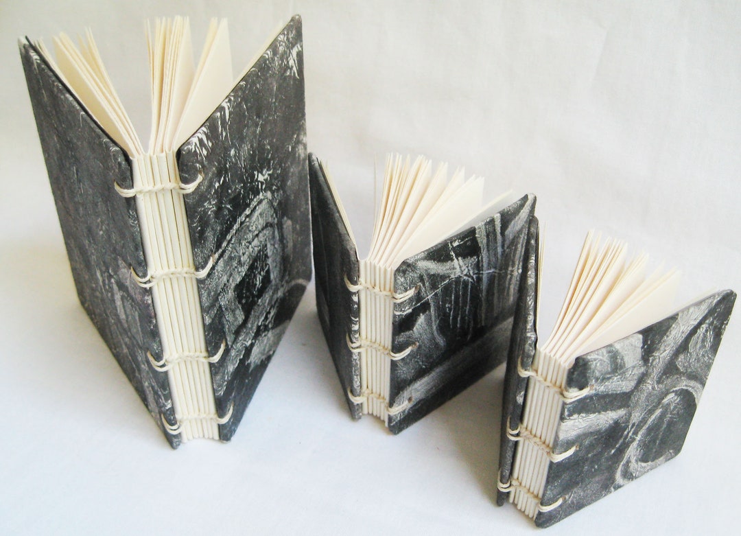 Small Handmade Notebooks, Set of Three Blank Books With Black and White ...