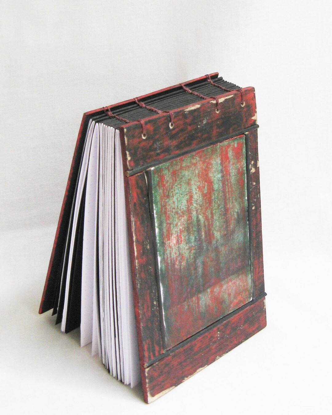 Rustic Journal, Artist Book, Black Drawing Sketchbook, Red Green Black ...