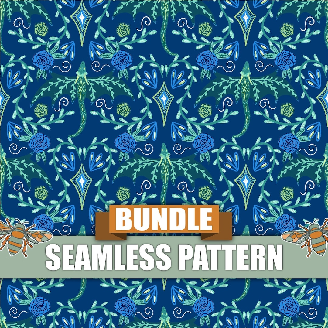 Dragon Seamless Pattern & PNG T-shirt Bundle - Fantasy Pattern - Dragon ...