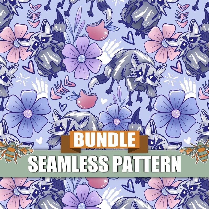 Raccoon Seamless & PNG Bundle | Seamless Patterns | Cute but Feral Kid ...