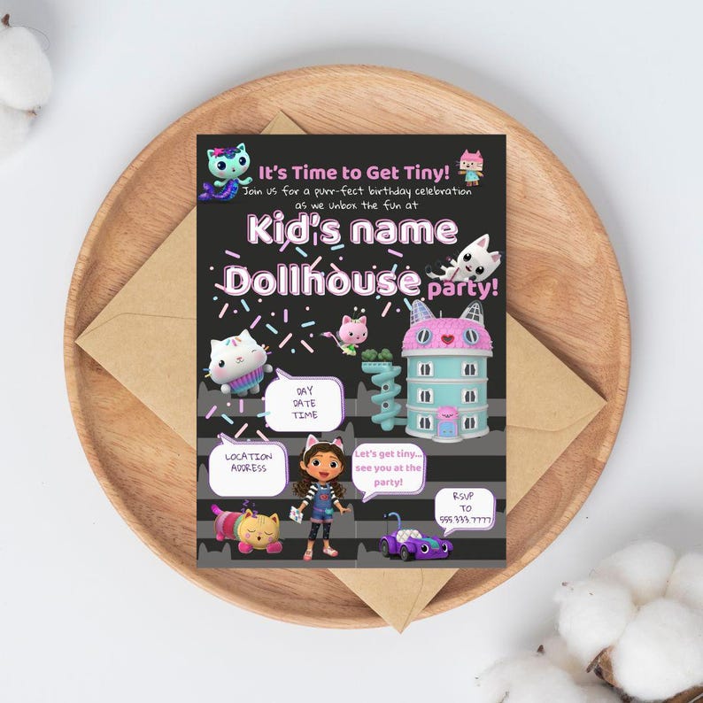 Gabby's Dollhouse Birthday Invitation: Editable Kids Party Template ...