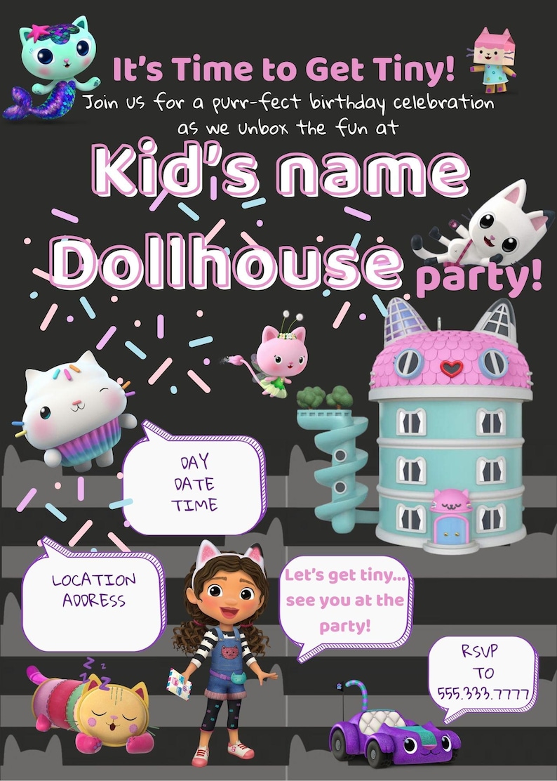 Gabby's Dollhouse Birthday Invitation: Editable Kids Party Template ...