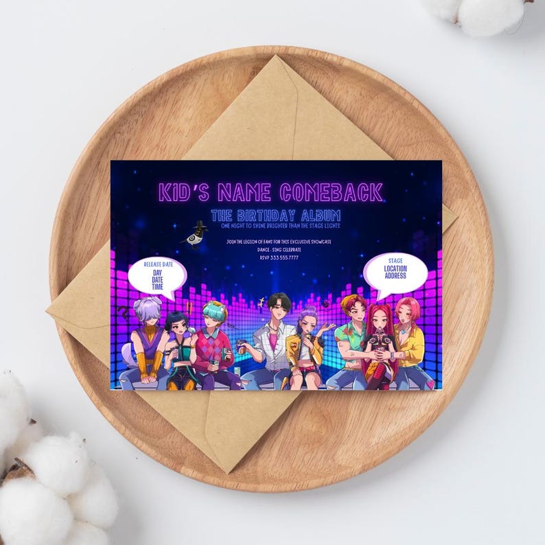 K-pop Demon Hunters Birthday Invitation | Hunter Demons Theme ...