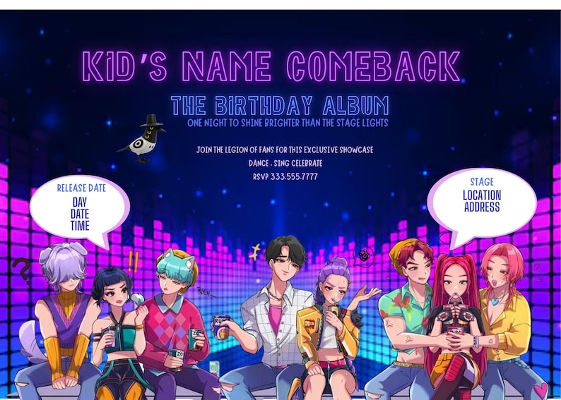 K-pop Demon Hunters Birthday Invitation | Hunter Demons Theme ...