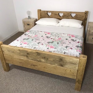 The Heart Bed Frame Chunky Reclaimed Pine Wood With Footboard All Sizes ...