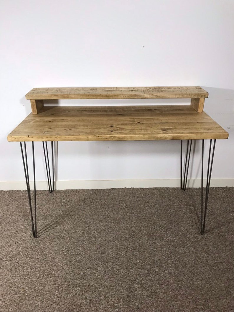 Reclaimed Pine Desk & Monitor Stand Solid Wood Metal Hairpin | Etsy