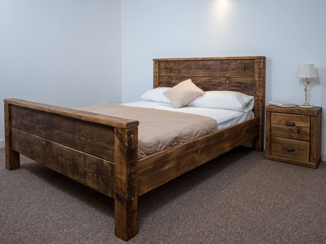 The York Bed Frame Chunky Reclaimed Pine Wood With Footboard All Sizes ...