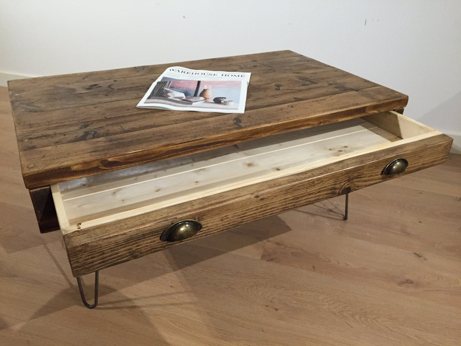 Reclaimed Pine Rustic Box Coffee Table With Drawer Solid Wood | Etsy UK