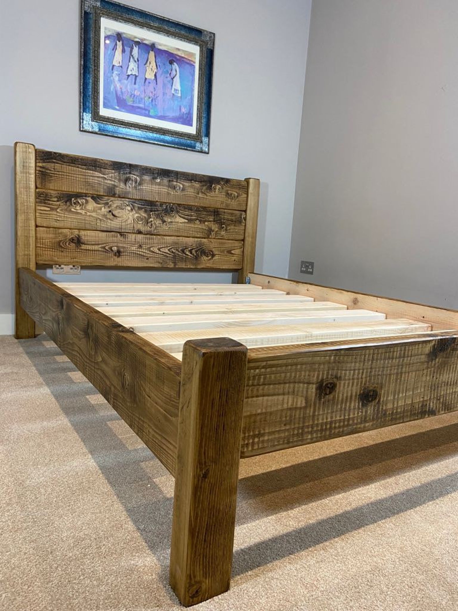The London Bed Frame Solid Rustic Pine Wood With Headboard All Sizes ...