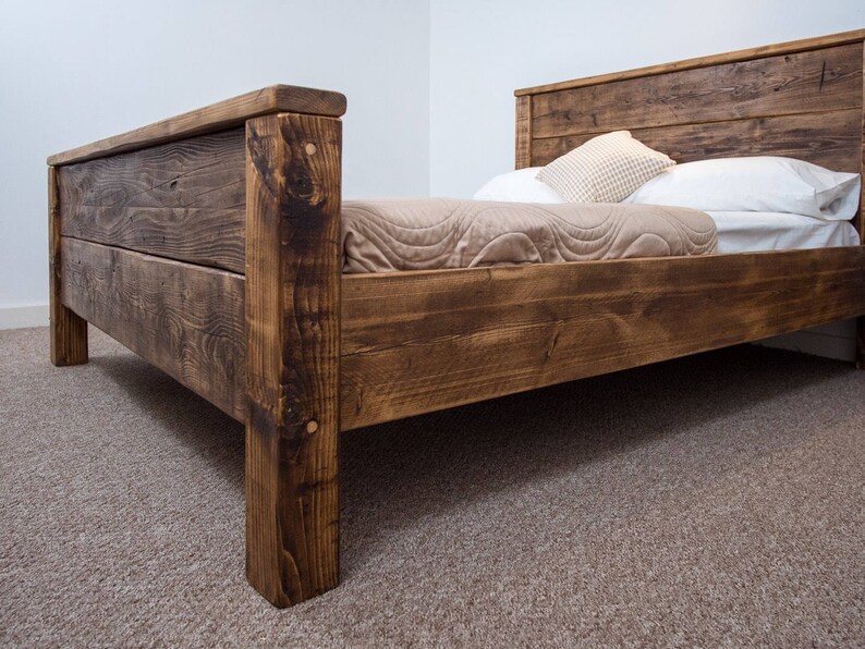 The York Bed Frame Chunky Reclaimed Pine Wood With Footboard All Sizes ...