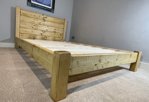 Norfolk Bed Frame Solid Rustic Pine Wood With Headboard All - Etsy UK