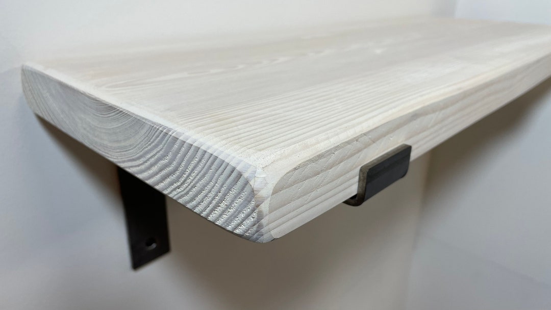 Jasmine White Wash Pine Shelf With Industrial Metal Bracket 22cm X 3 ...