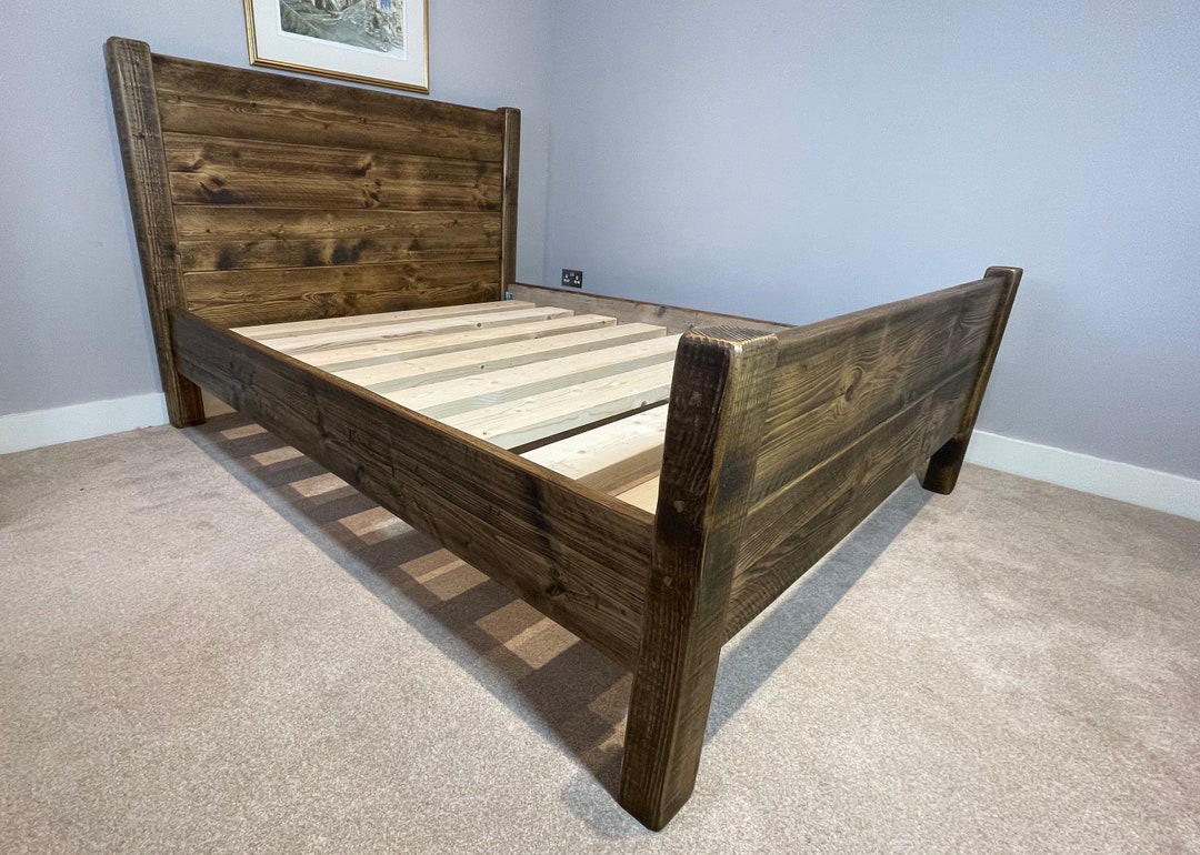 The Sandringham Reclaimed Bed Frame Chunky Solid Rustic Pine Wood With ...