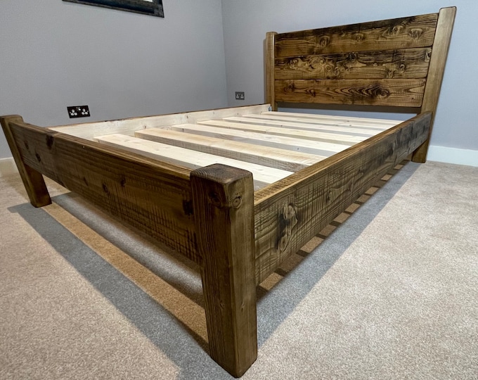 The London Bed Frame Solid Rustic Pine Wood With Headboard All - Etsy UK