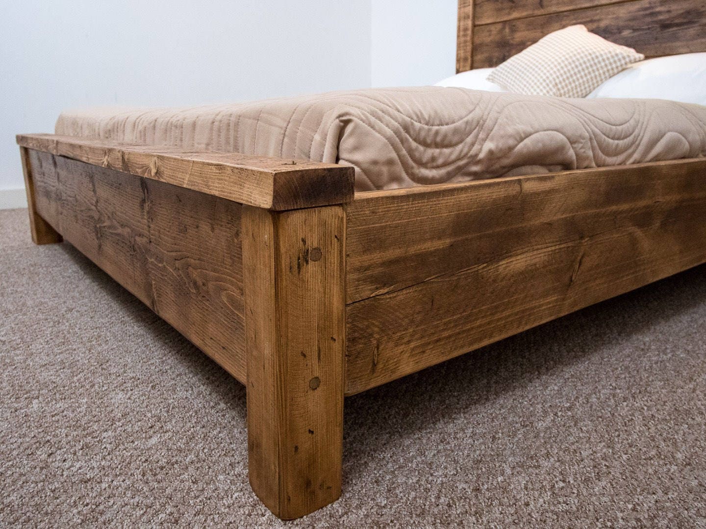 The York Bed Frame Chunky Reclaimed Pine Wood With Loft End Footboard ...