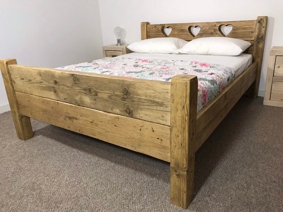 The Heart Bed Frame Chunky Reclaimed Pine Wood With Footboard - Etsy UK