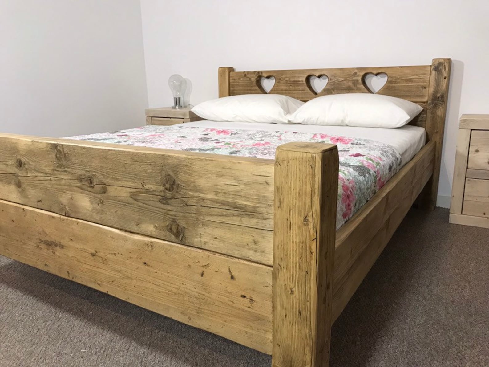 The Heart Bed Frame Chunky Reclaimed Pine Wood With Footboard - Etsy UK