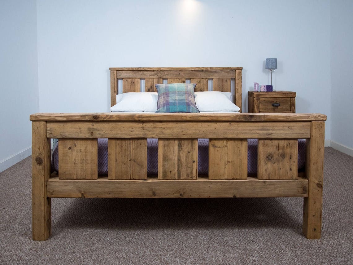 The Windsor Bed Frame Chunky Reclaimed Pine Wood With | Etsy UK