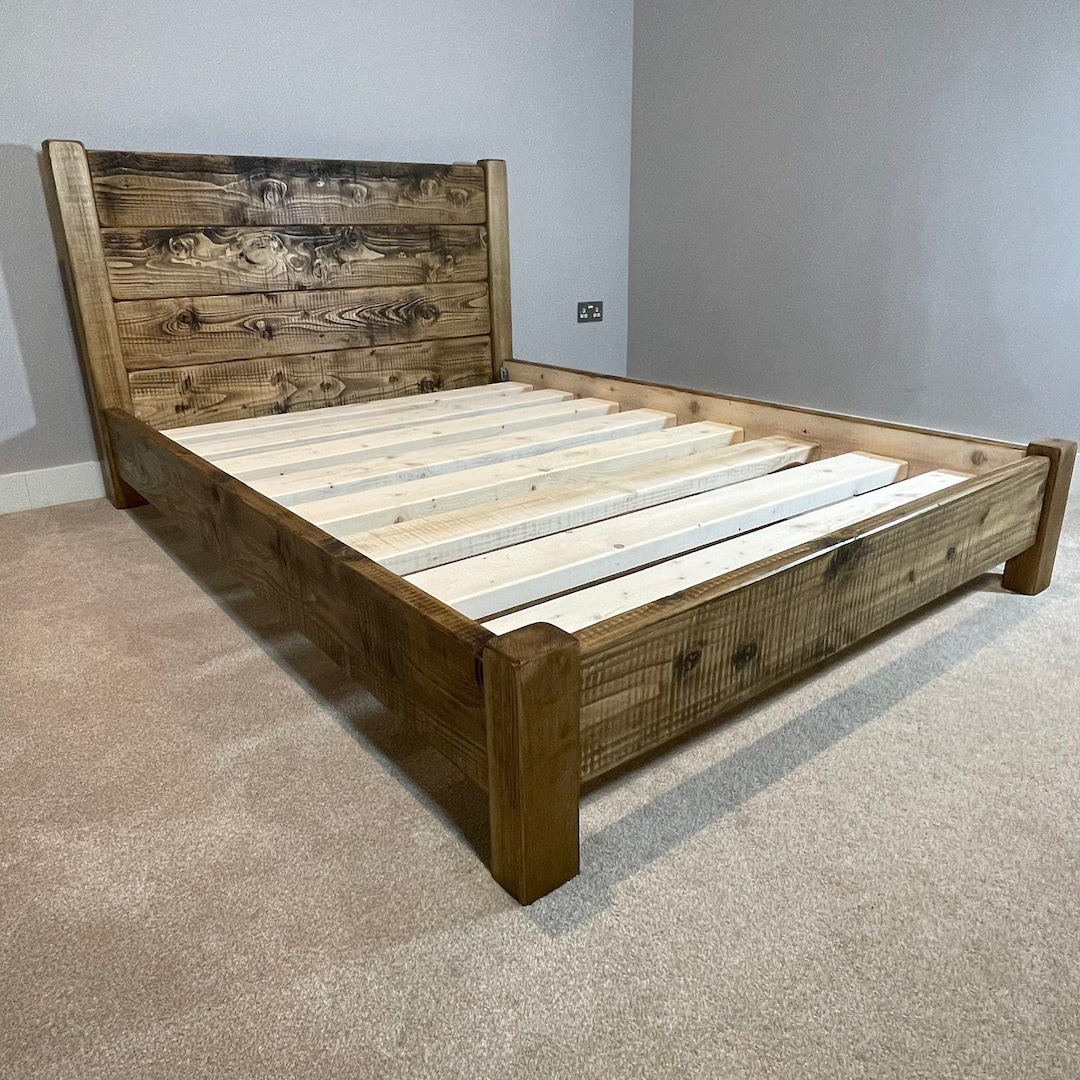 The Hackney Bed Frame Solid Rustic Pine Wood With Headboard - Etsy