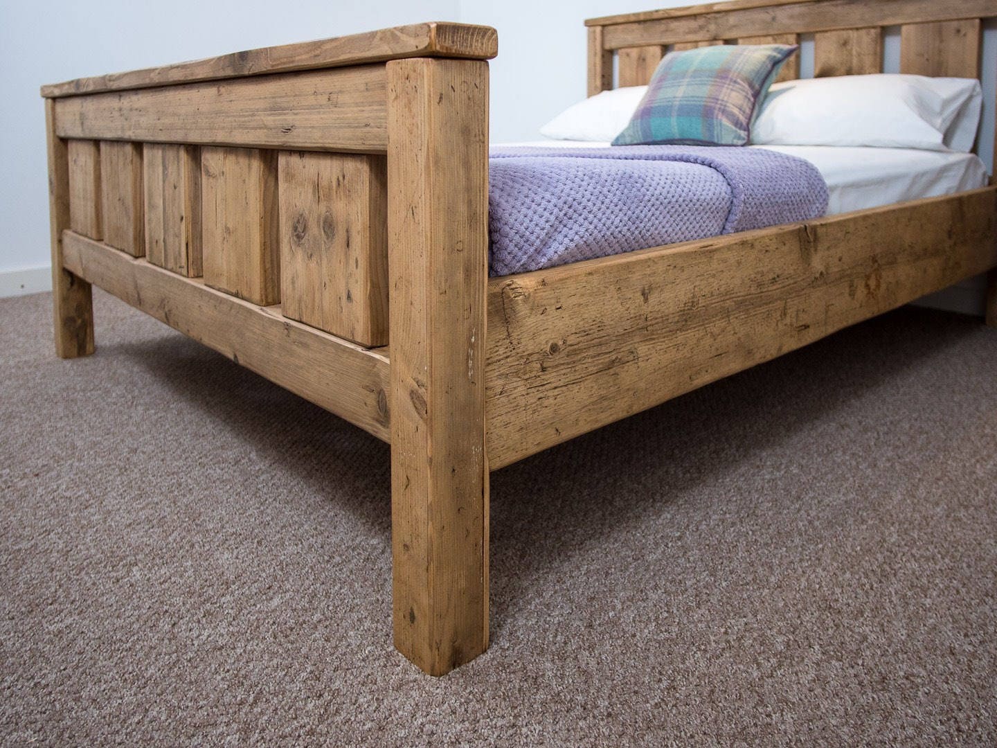 The Windsor Bed Frame Chunky Reclaimed Pine Wood With Footboard All ...