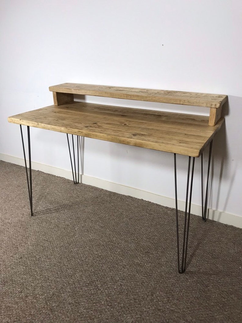 Reclaimed Pine Desk & Monitor Stand Solid Wood Metal Hairpin | Etsy