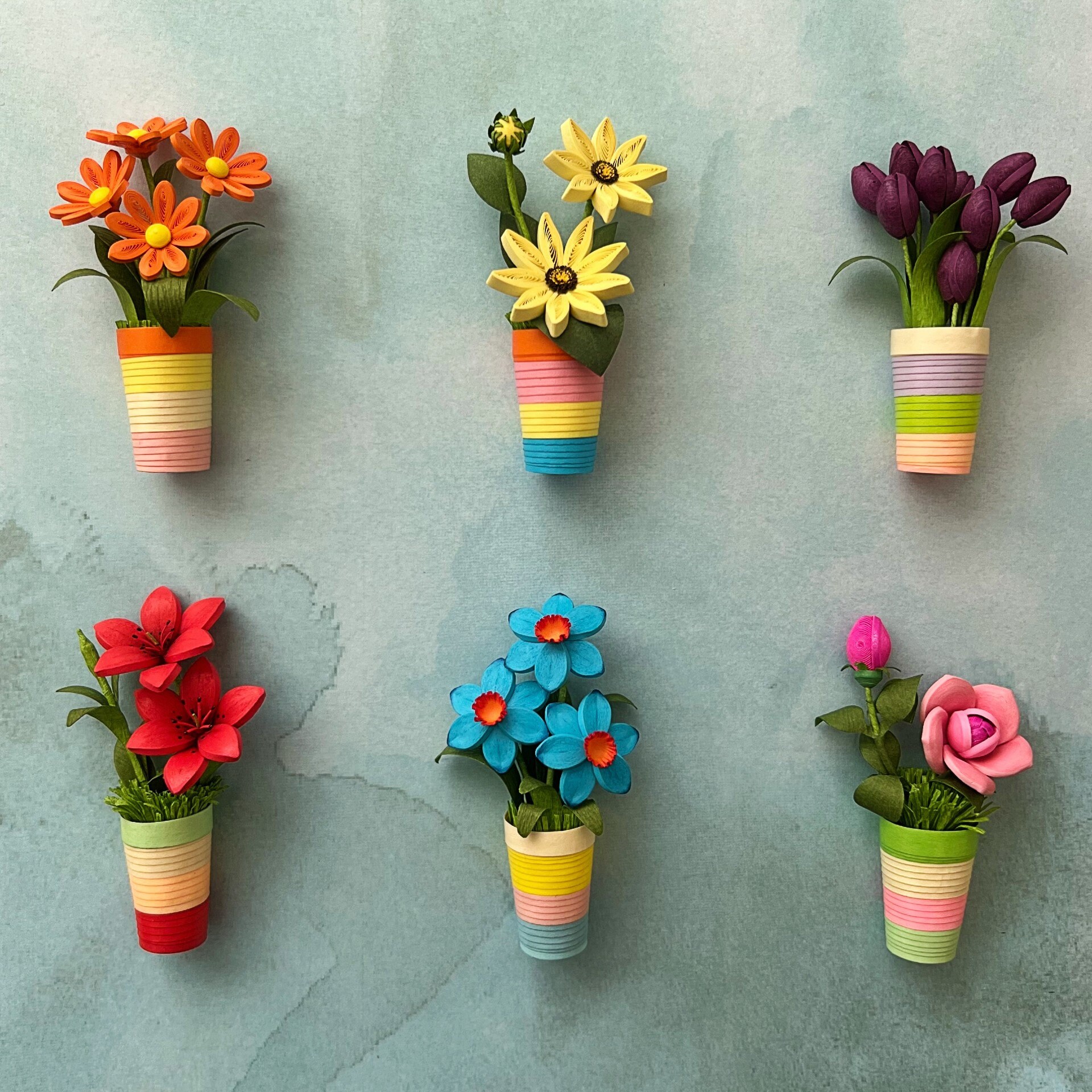 Flower Pots Paper Quilled Wall Art Handmade Floral Art Decor Best ...