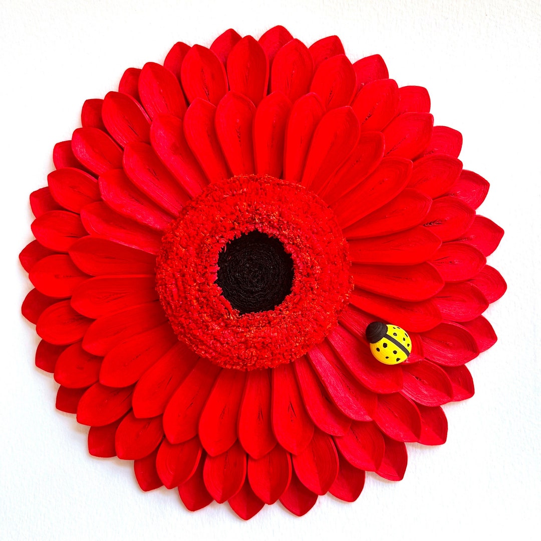 Red Daisy Flower Paper Quilling Art Decor Floral Spring Art Decor ...