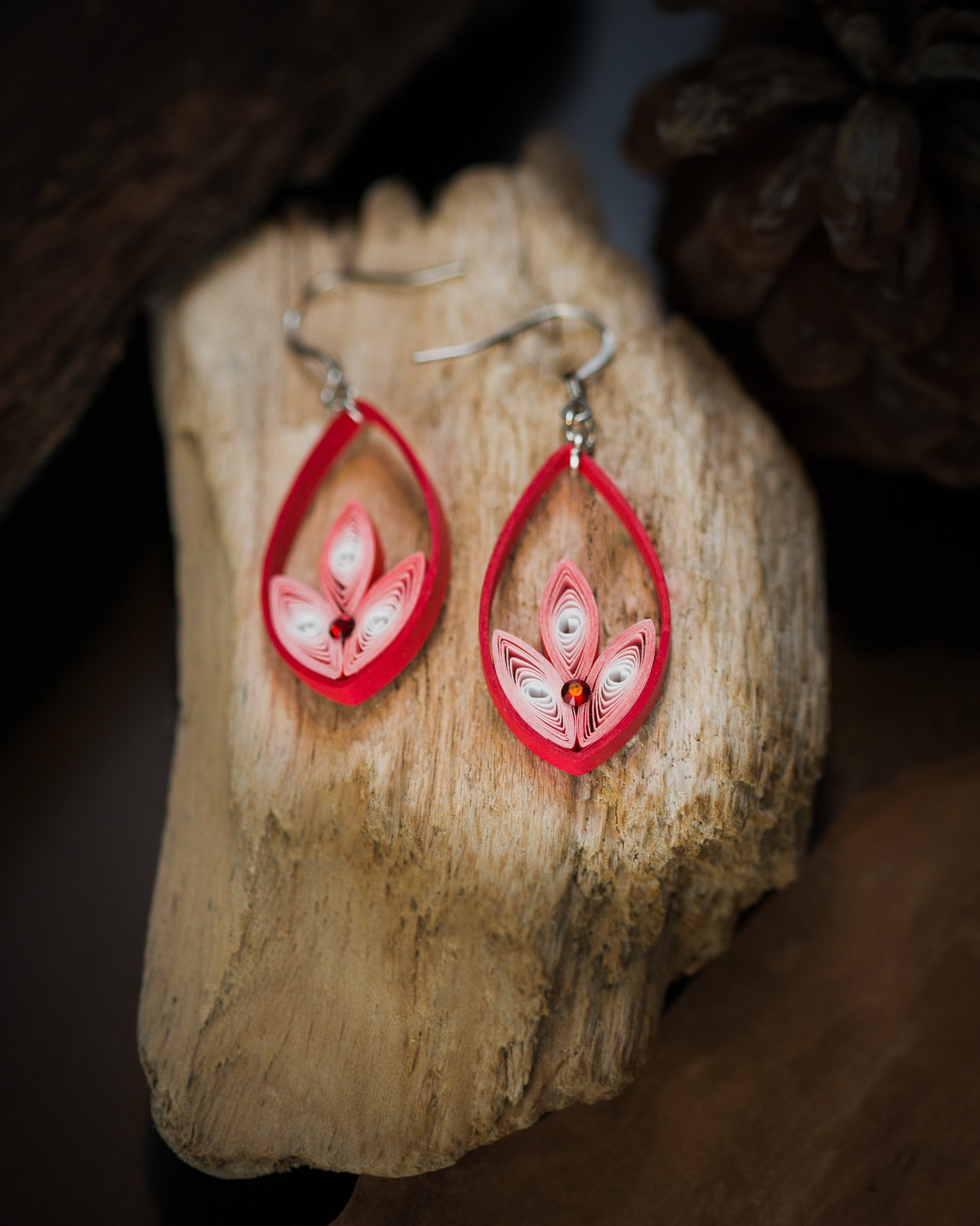 Rich Red Paper Quilling Earrings Paper Quilled Jewelry 1st Anniversary ...