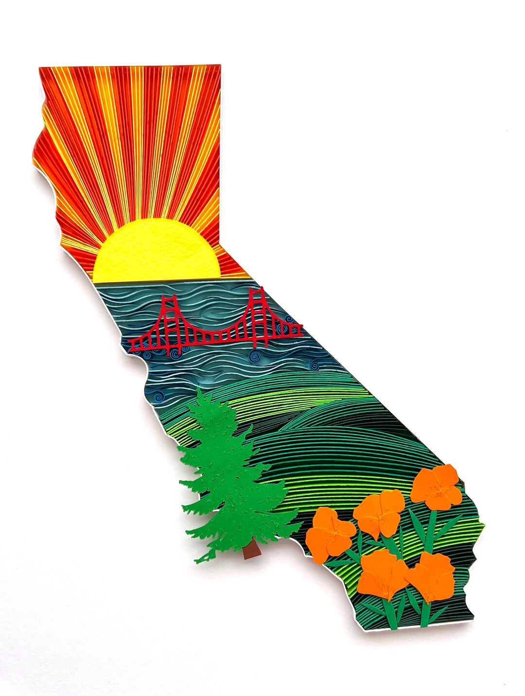 California Map Paper Quilling Art Work - Custom Map Art Decor - 3D Map ...