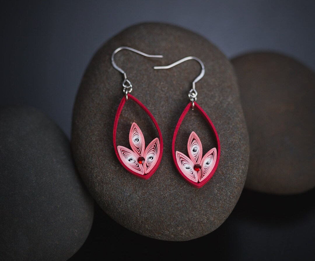 Rich Red Paper Quilling Earrings - Paper Quilled Jewelry - 1st ...