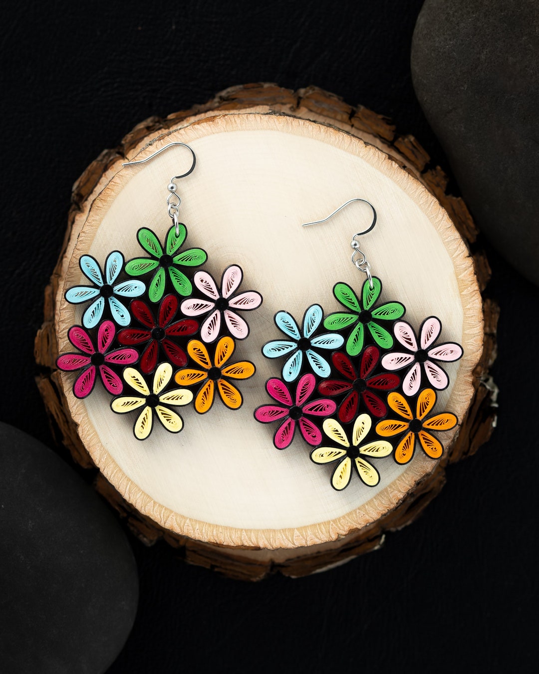 Floral Big Lightweight Paper Quilling Earrings -1st Anniversary Paper ...