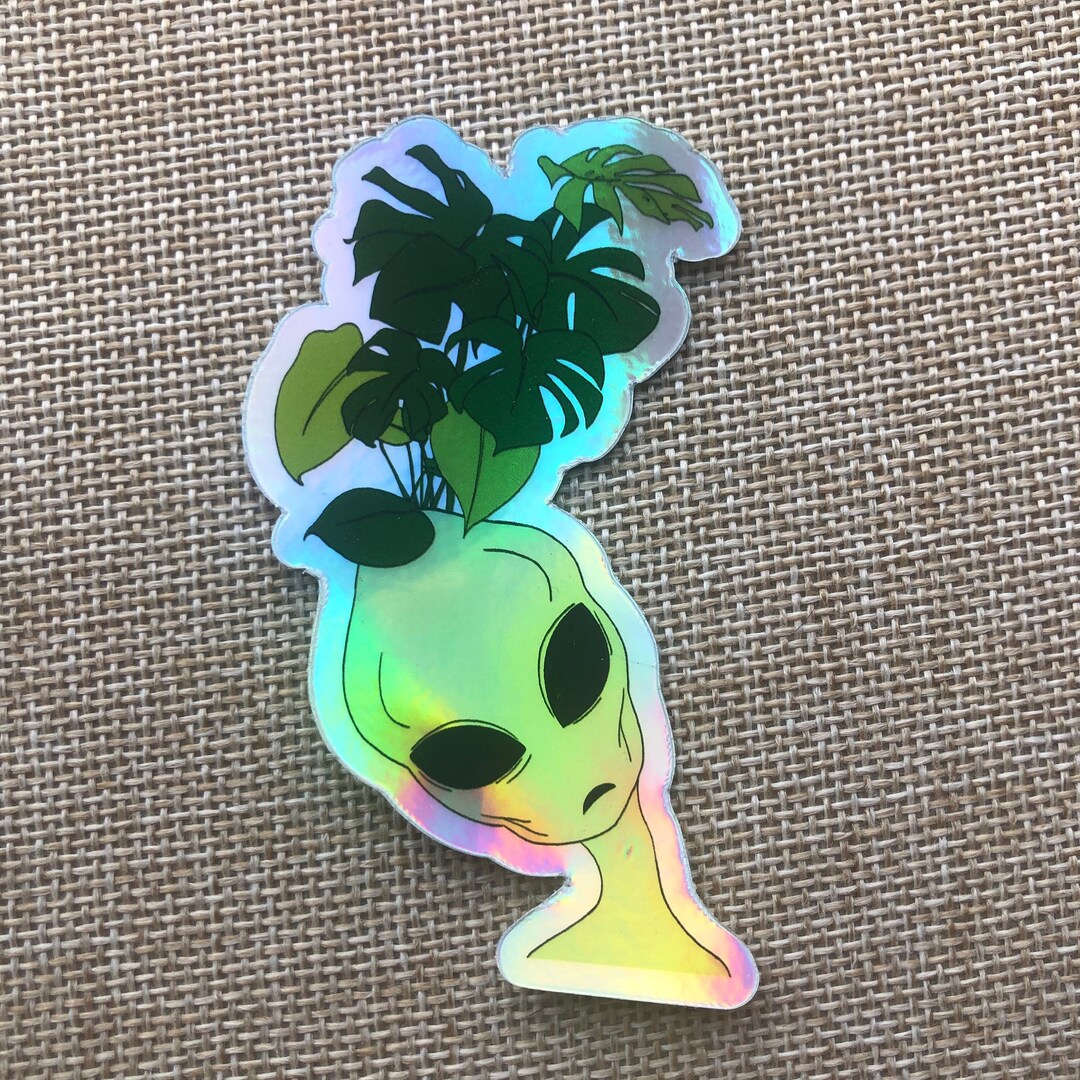 Monstera Alien- Holographic Sticker - Etsy