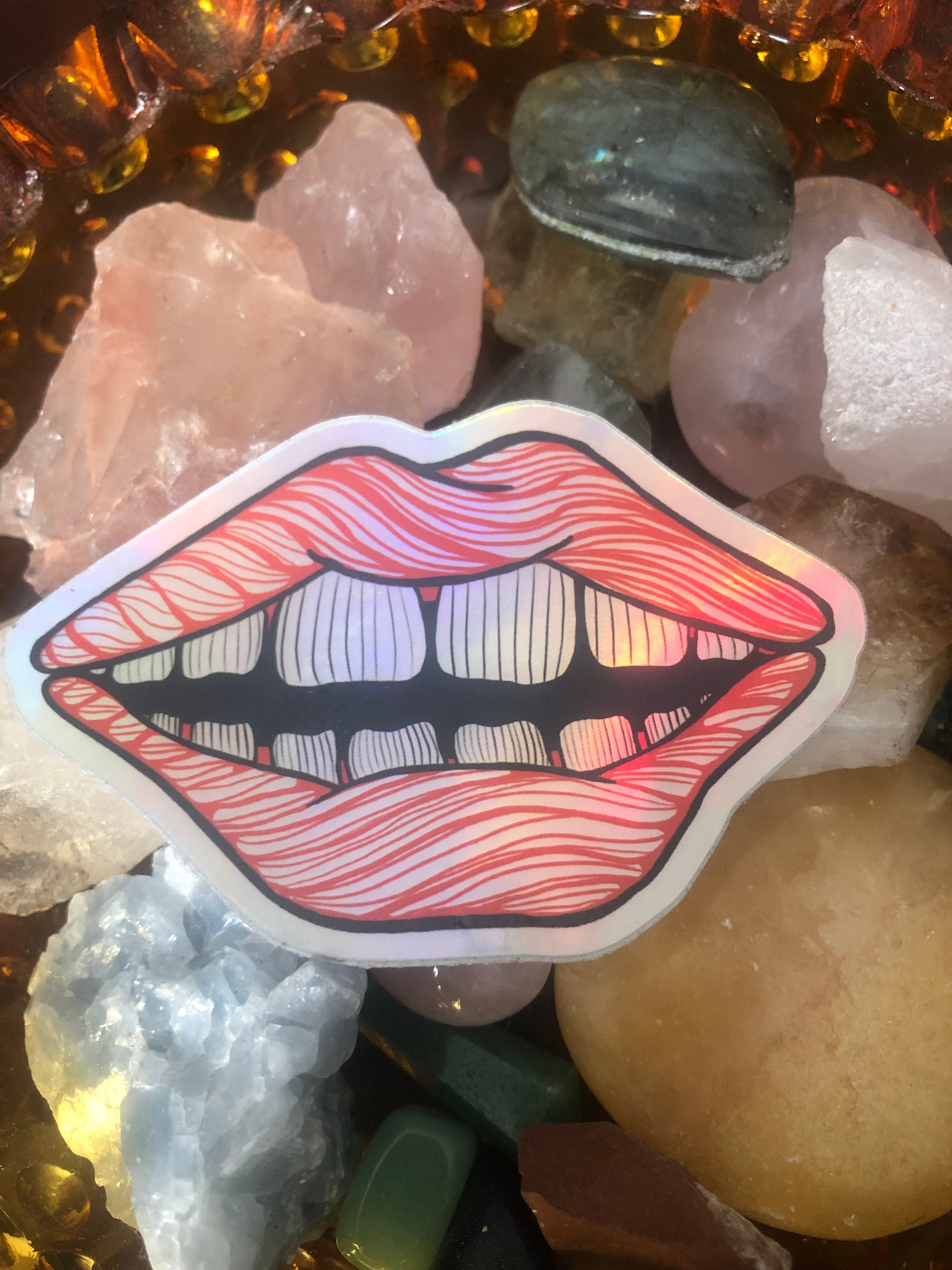 Trippy Lips Holographic Sticker-original Design - Etsy