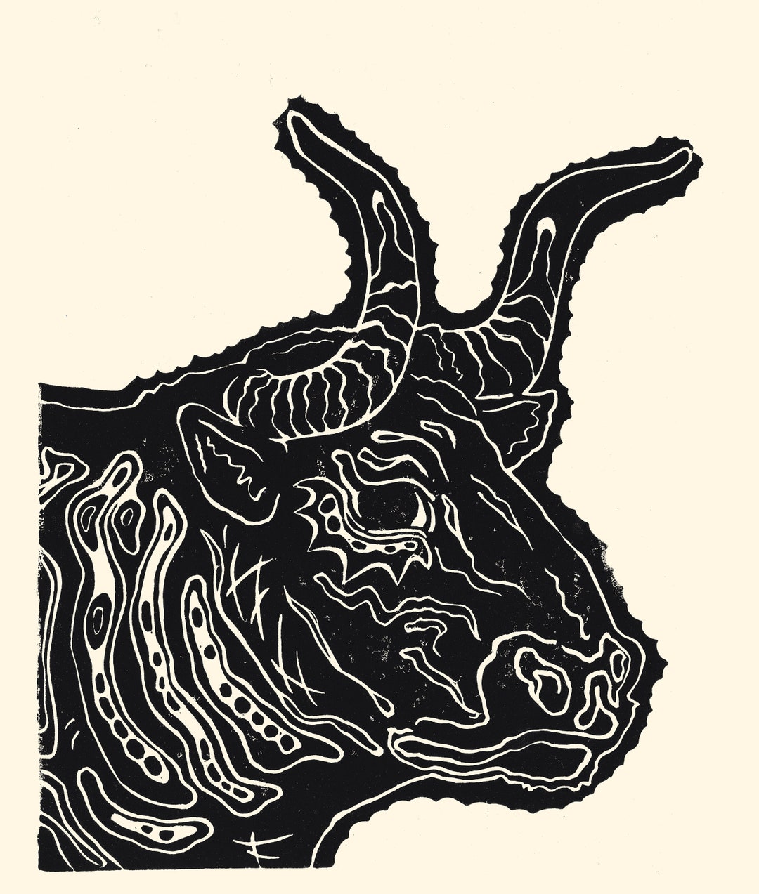 Here Lyeth Aurochs Linocut Print Prehistoric Animals Ancient Cave Art ...