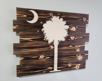 South Carolina SC State Flag ,wood Sign, Wall Hanging With Palmetto ...